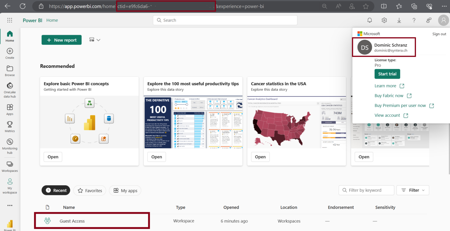 Login to Power BI with Guest Account - Syntera